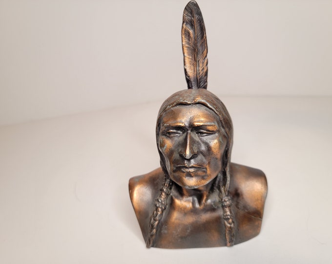 BANTHRICO Shawmut Indian Bronze 7" Coin Bank With Key National Shawmut ...