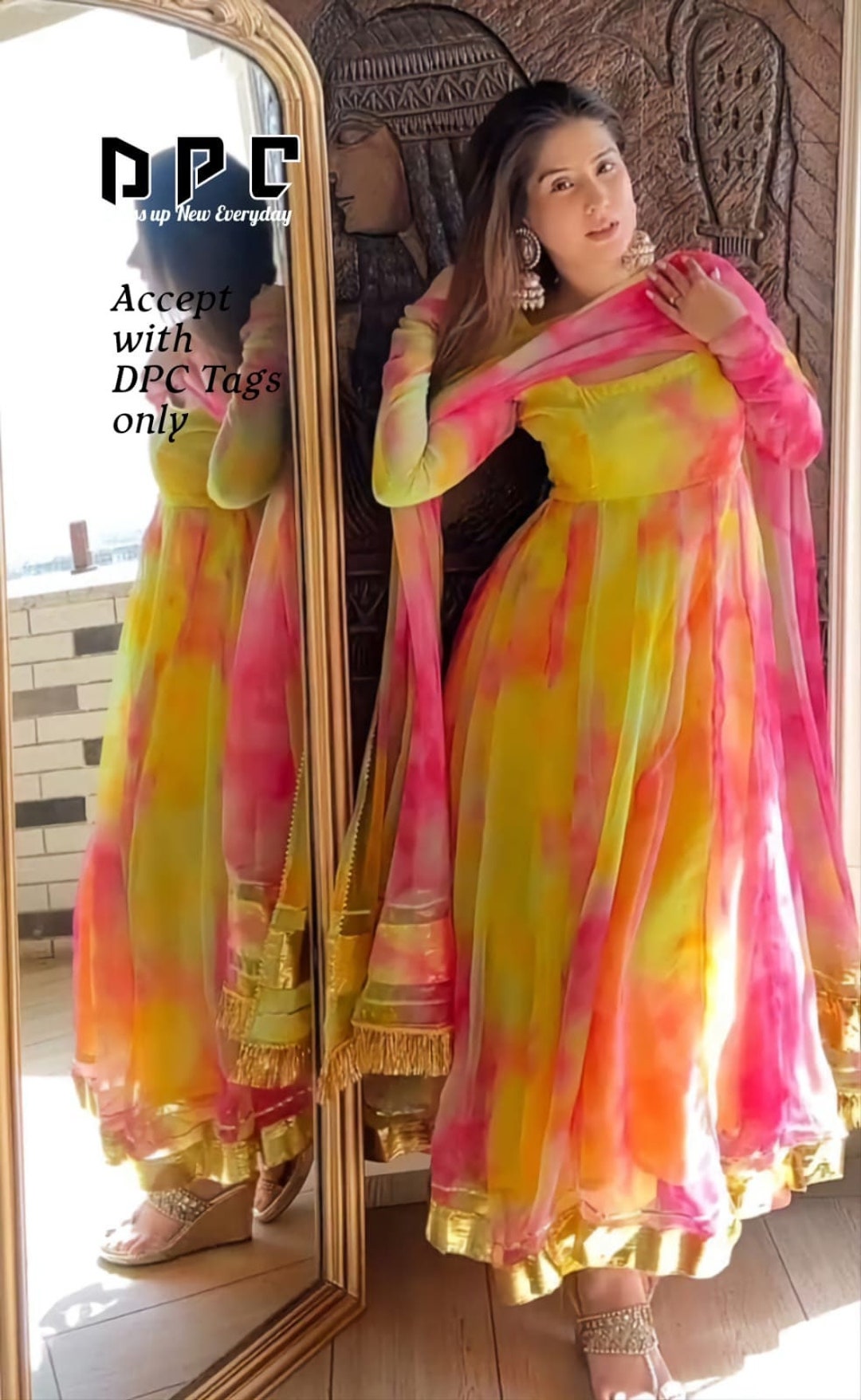 Wedding Season in Marble Printed Dual Shaded Chiffon Anarkali Gown Top ...