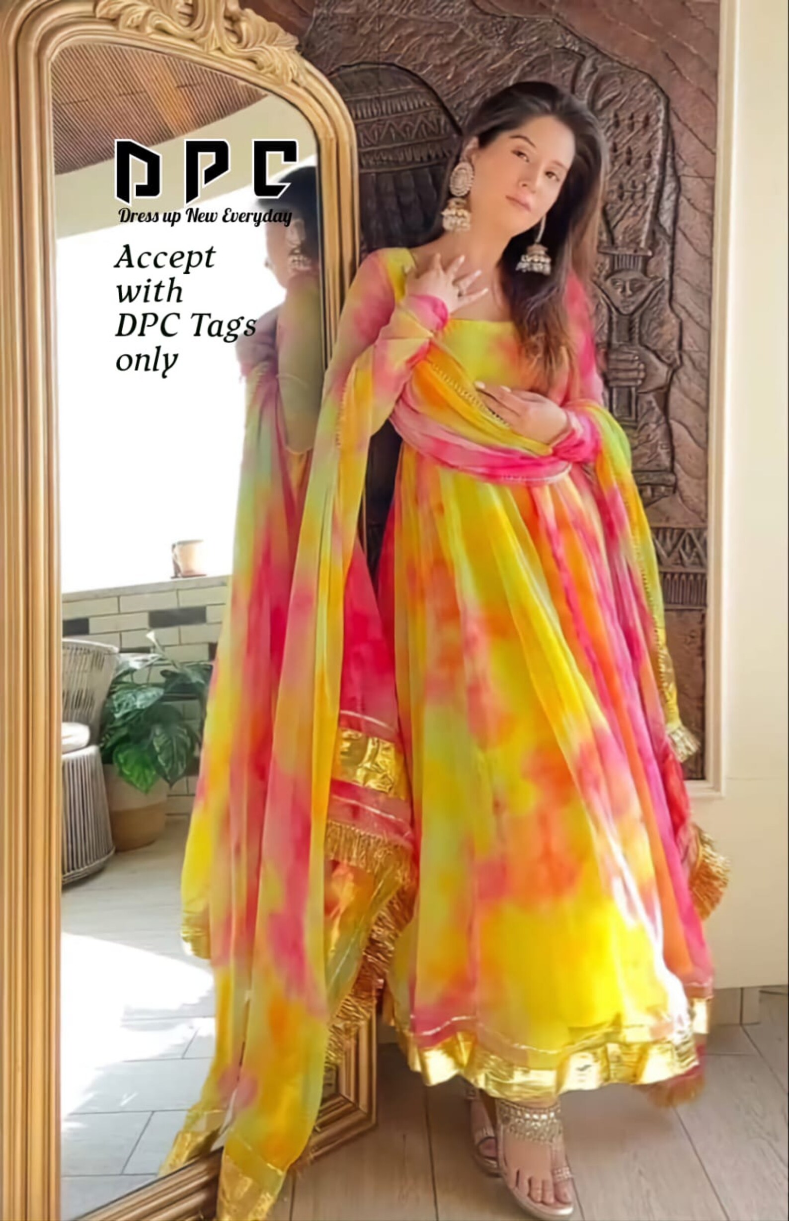 Wedding Season in Marble Printed Dual Shaded Chiffon Anarkali Gown Top ...