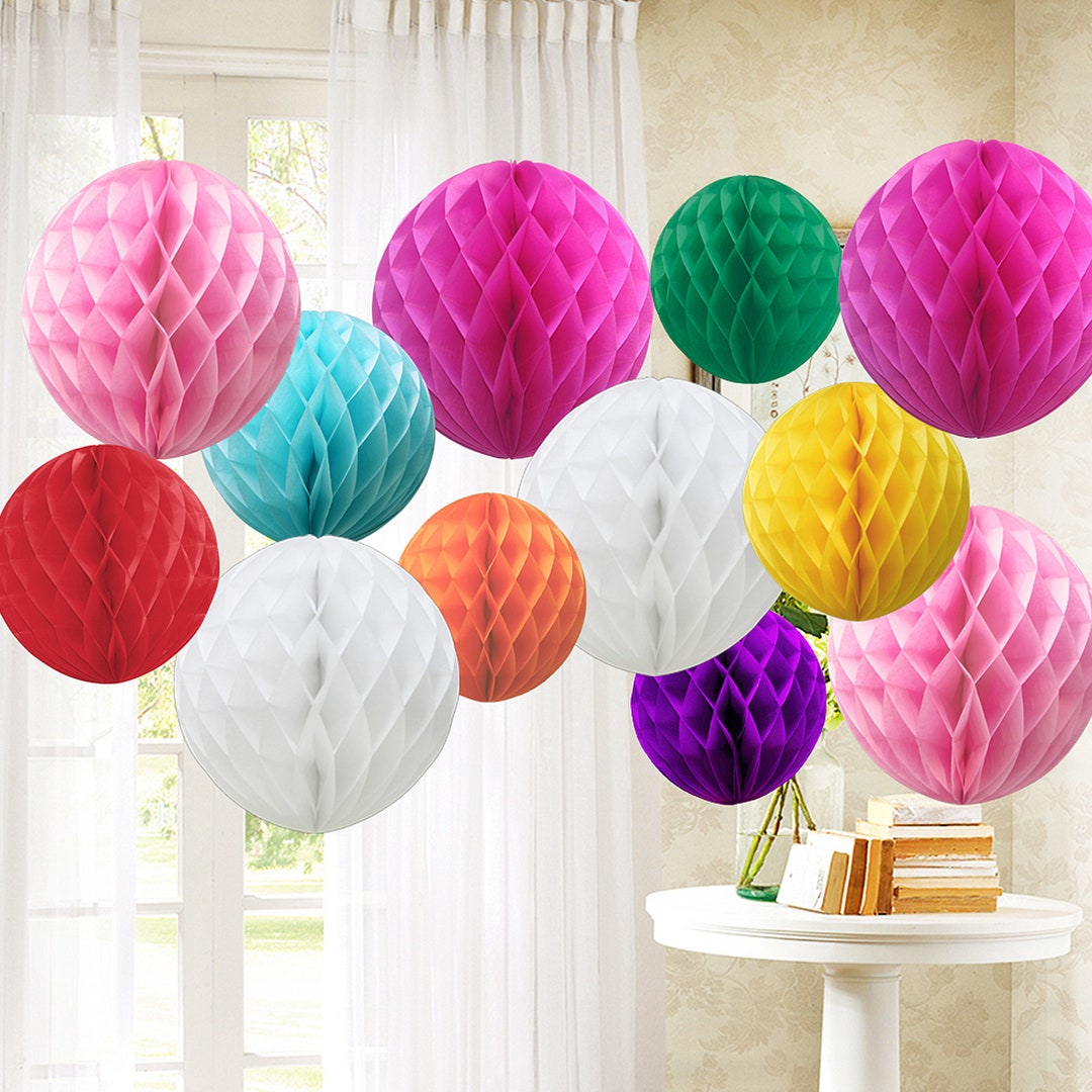 12mix Colorful Paper Honeycomb Balls Lanterns Pompoms Wedding Party ...
