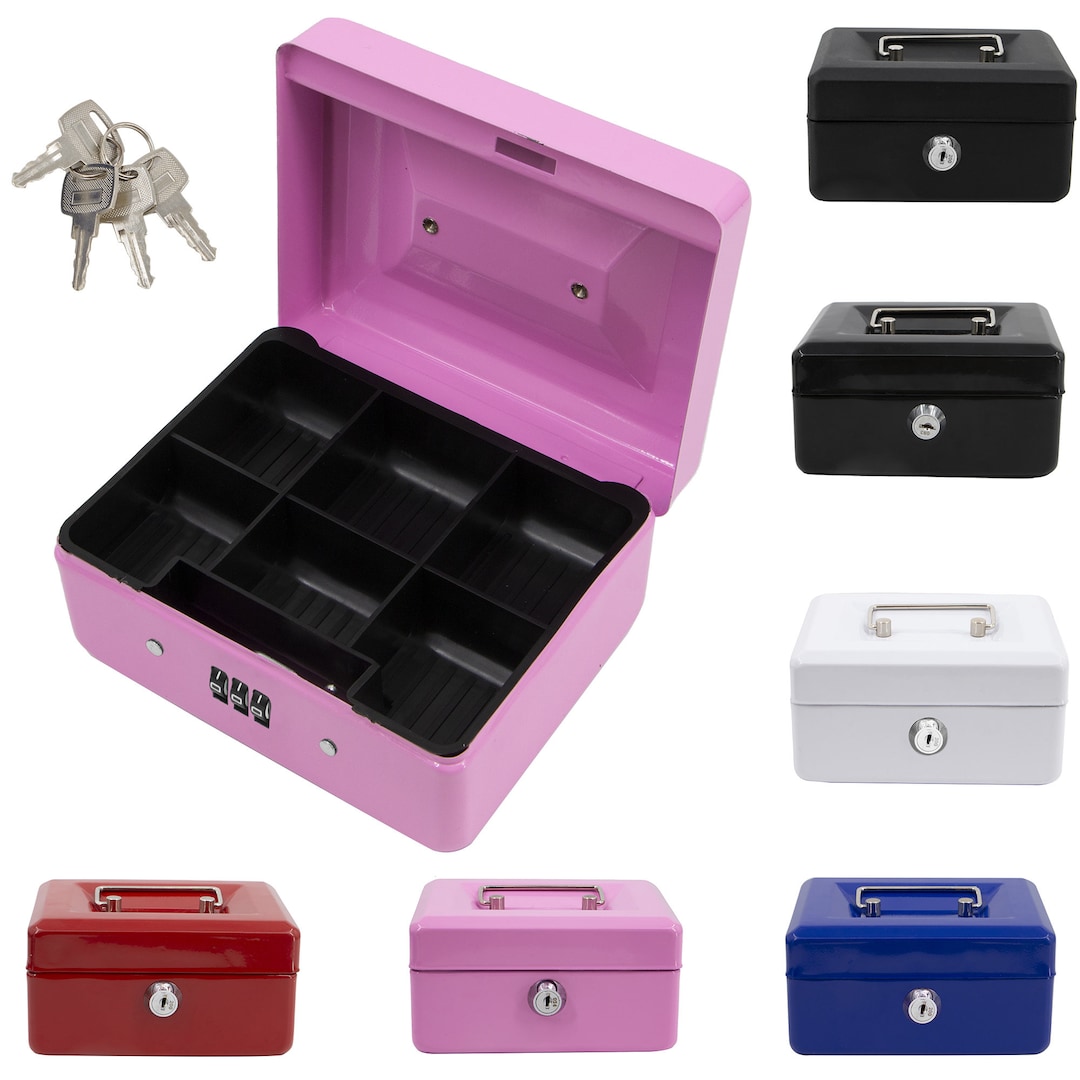 6 Cash Box With a Combination Dial or Key Slot Lock Safe Box Petty ...