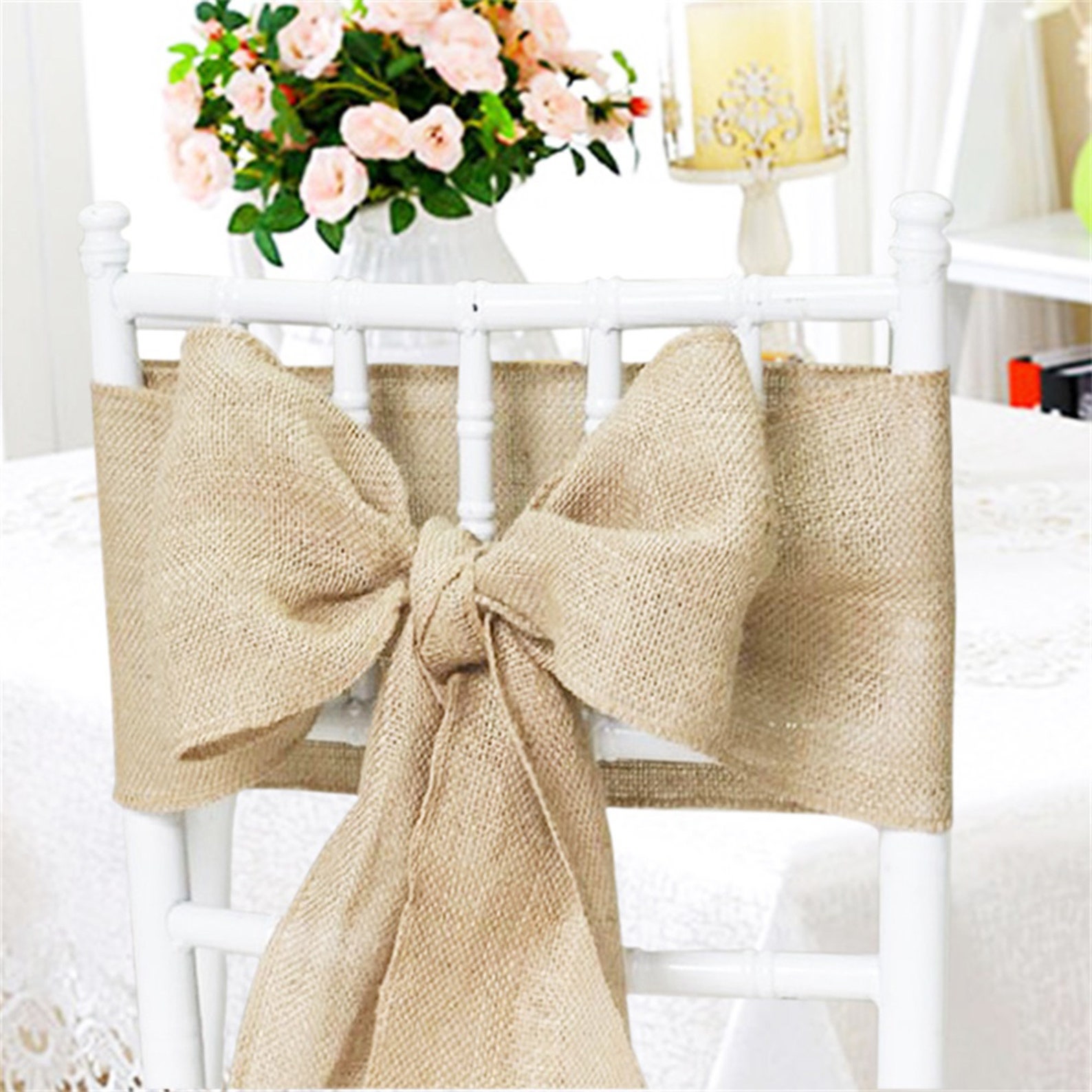 1-100pcs 17 X 240cm Hessian Sashes Chair Cover Bows Jute Burlap Vintage ...