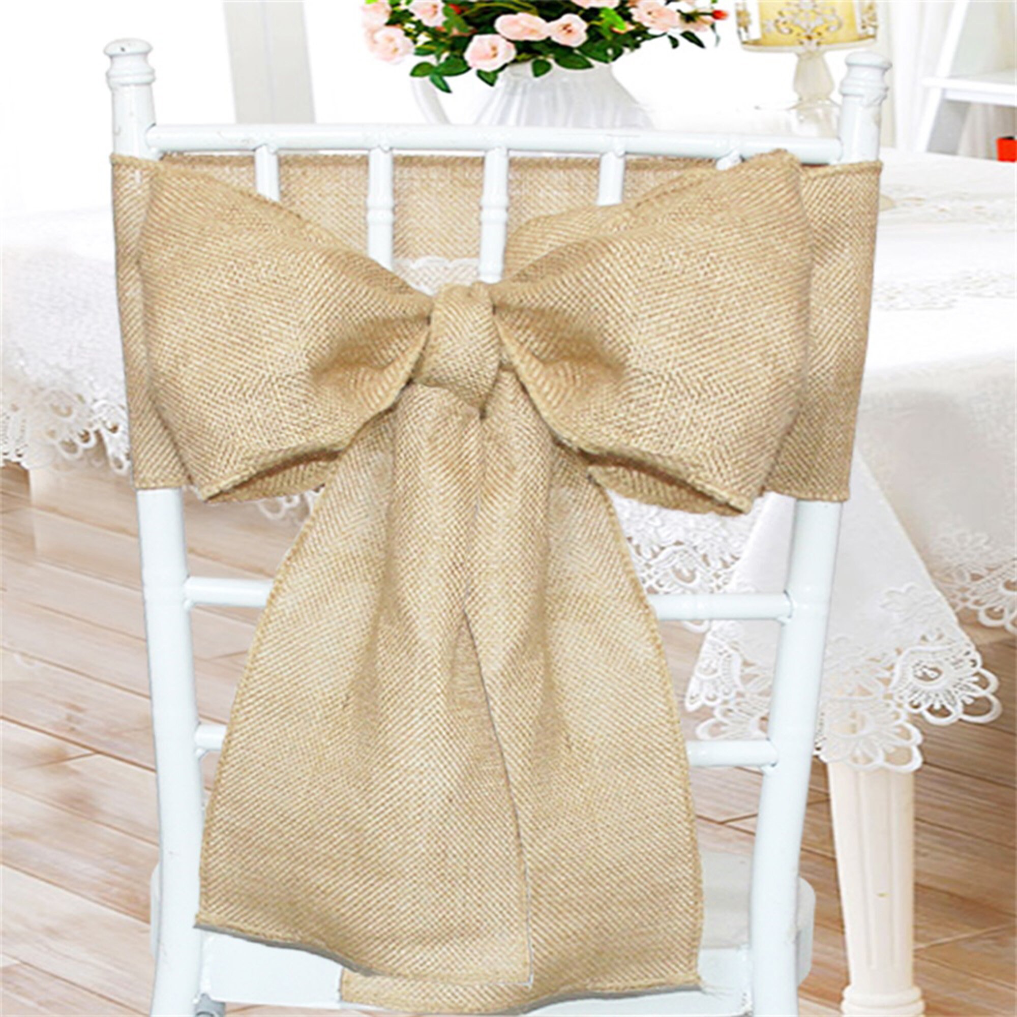 1-100pcs 17 X 240cm Hessian Sashes Chair Cover Bows Jute Burlap Vintage ...