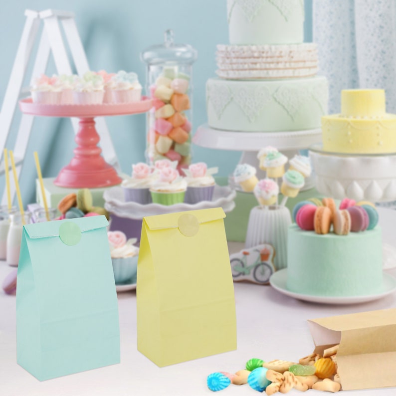 20 100PCS Paper Party Bags Candy Colourful Macaron With Stickers Sweet ...