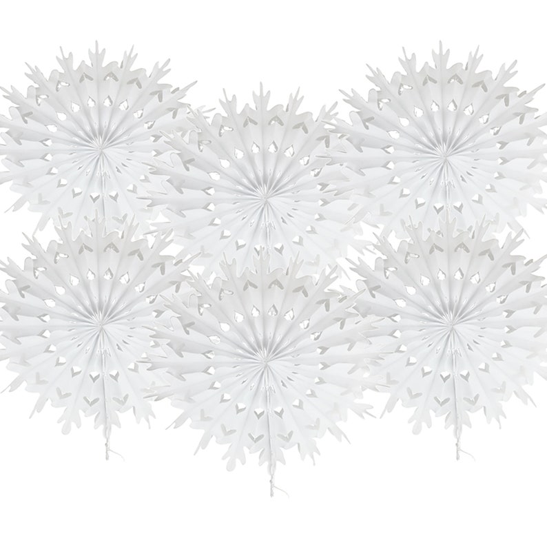 6 Packs Mix Tissue Paper Fans Xmas White Party Fan Snowflake Christmas ...