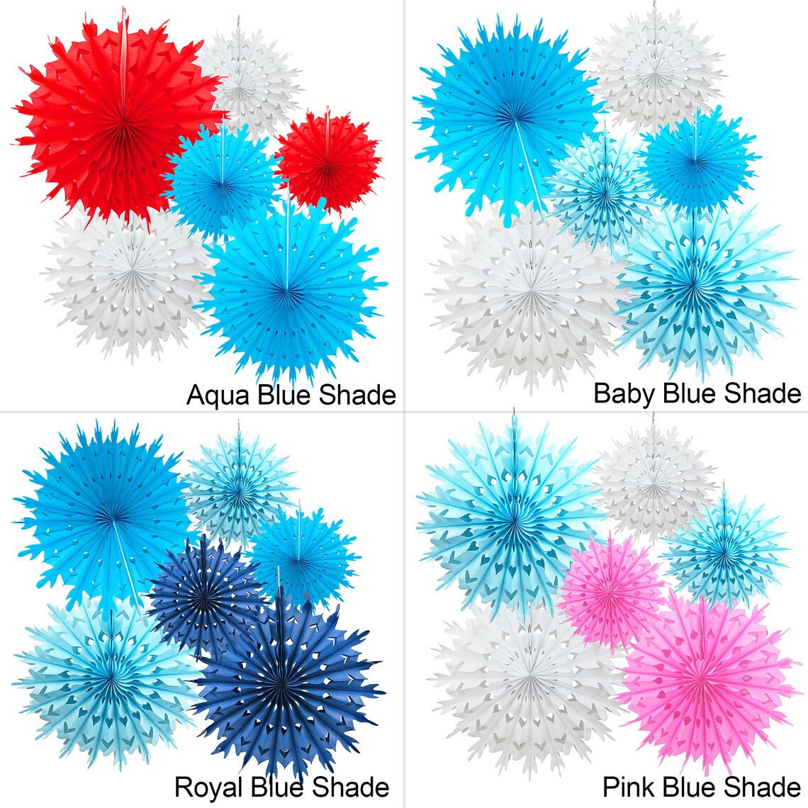 6 Packs Mix Tissue Paper Fans Xmas White Party Fan Snowflake Christmas ...
