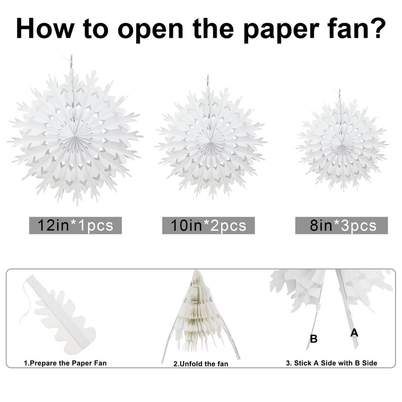 6 Packs Mix Tissue Paper Fans Xmas White Party Fan Snowflake - Etsy