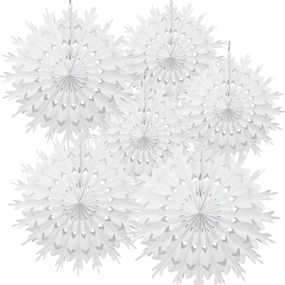 6 Packs Mix Tissue Paper Fans Xmas White Party Fan Snowflake Christmas ...