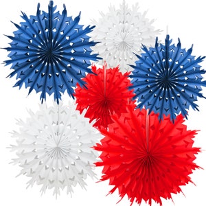 6 Packs Mix Tissue Paper Fans Xmas White Party Fan Snowflake Christmas ...