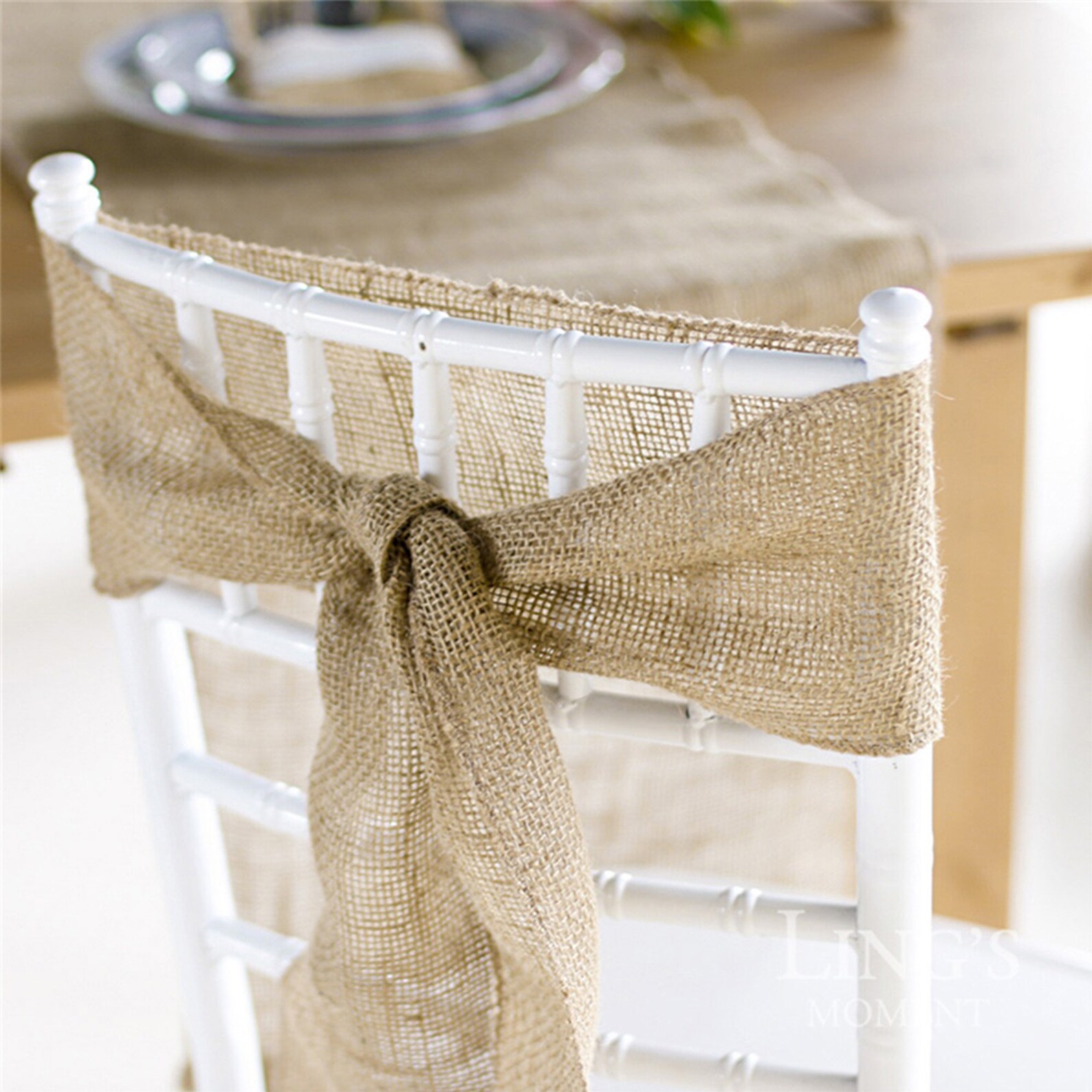 1-100pcs 17 X 240cm Hessian Sashes Chair Cover Bows Jute Burlap Vintage ...