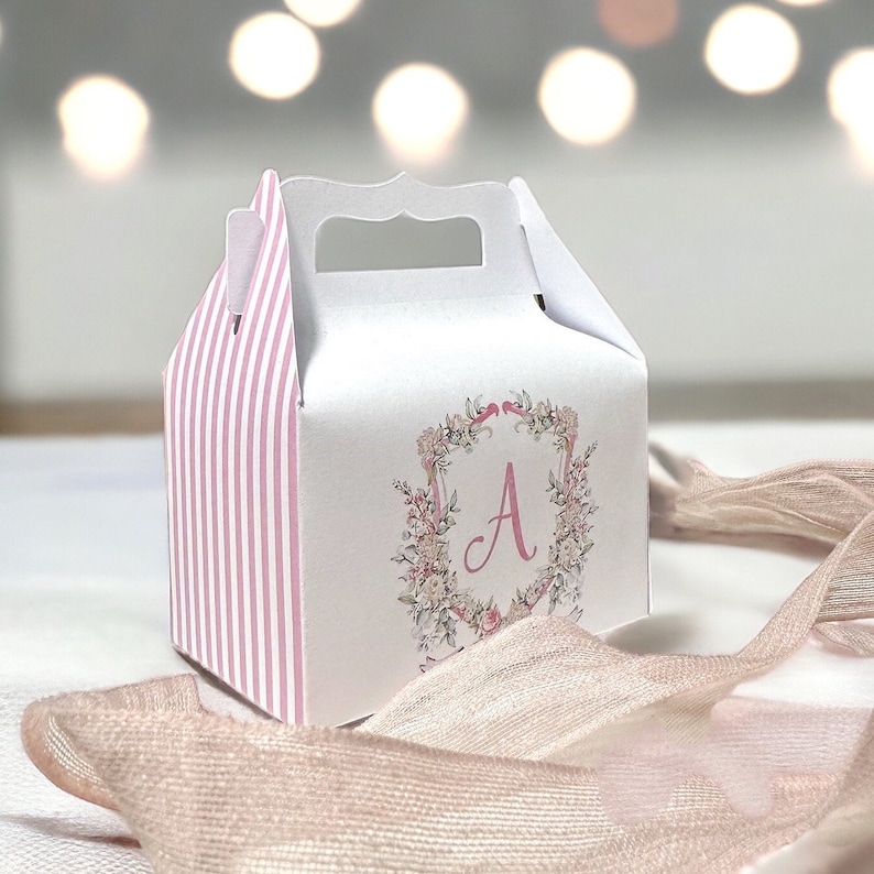 Pink Letter Crest Design Box-gable Box Favor Box Wedding Favor Box Baby ...