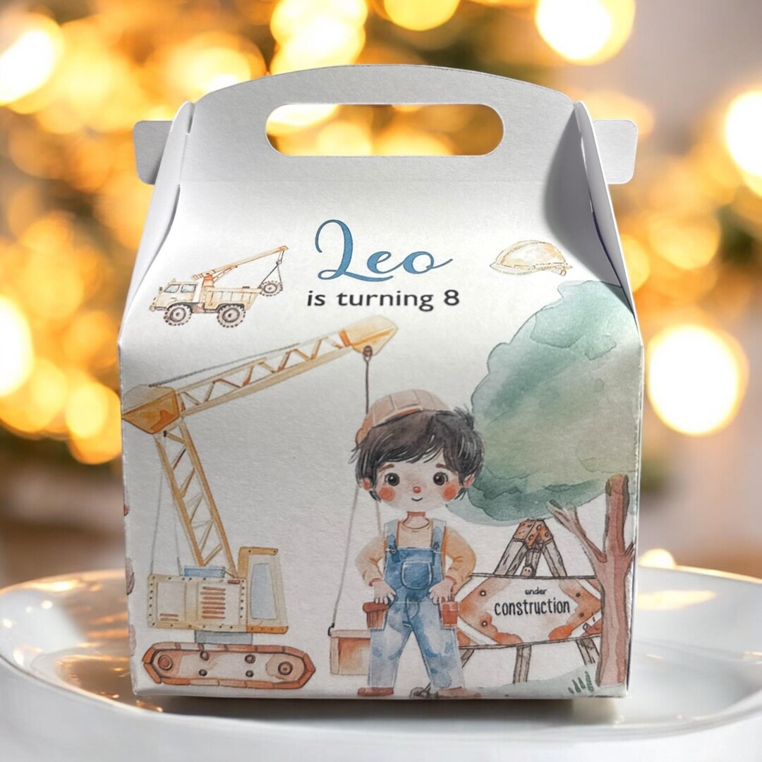 Construction-themed Party Favor Boxes Personalized Treat Bags for Boys ...