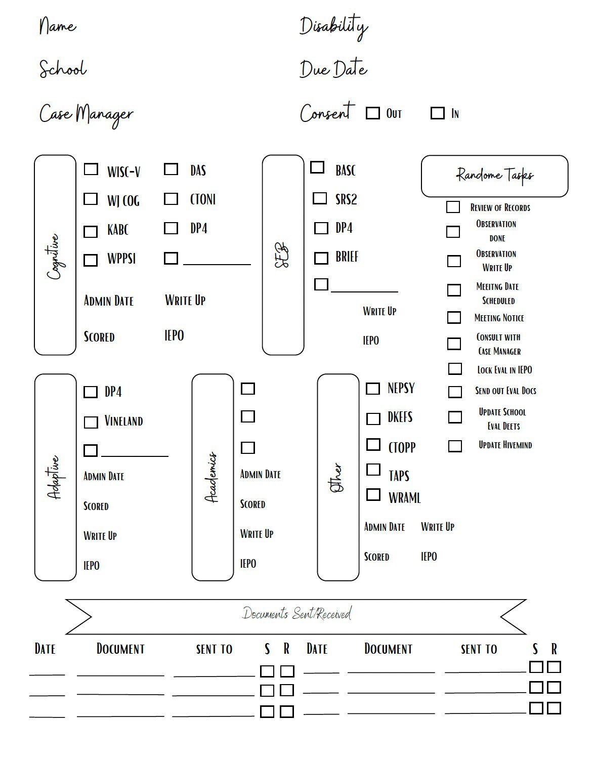 School Psychology-assessment Checklist - Etsy