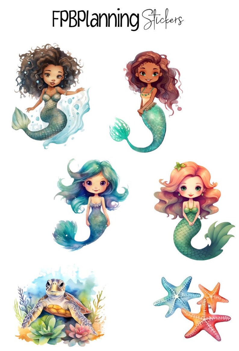 Sea Creatures and Mermaid Sticker Setplanner/calendar Mermaid Sticker ...
