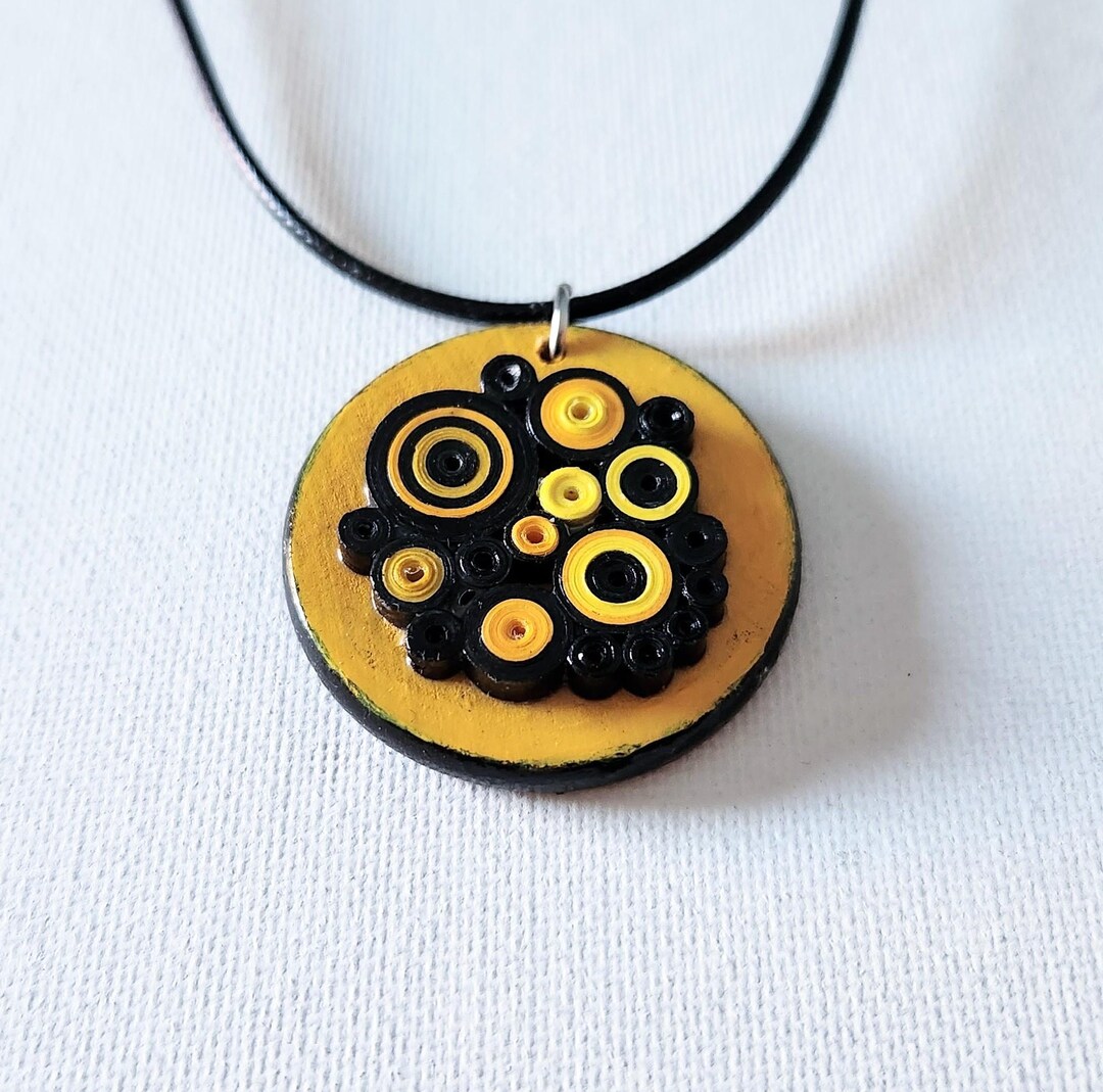 Black and Yellow Quilled Pendant Necklace, Paper Quilling Necklace ...