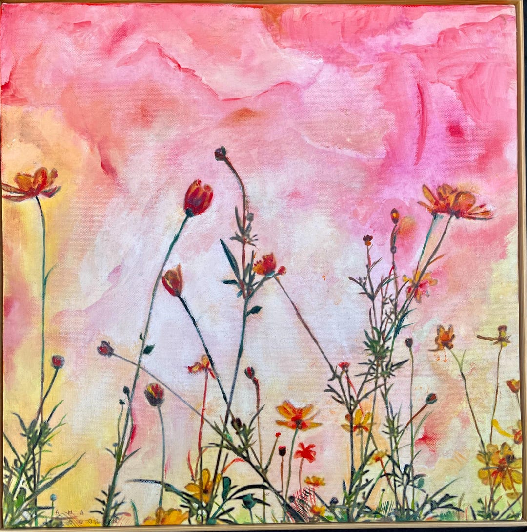 Flowers Original Oil Painting on Canvas 16”x16” (40x40cm) Colorful Wild ...