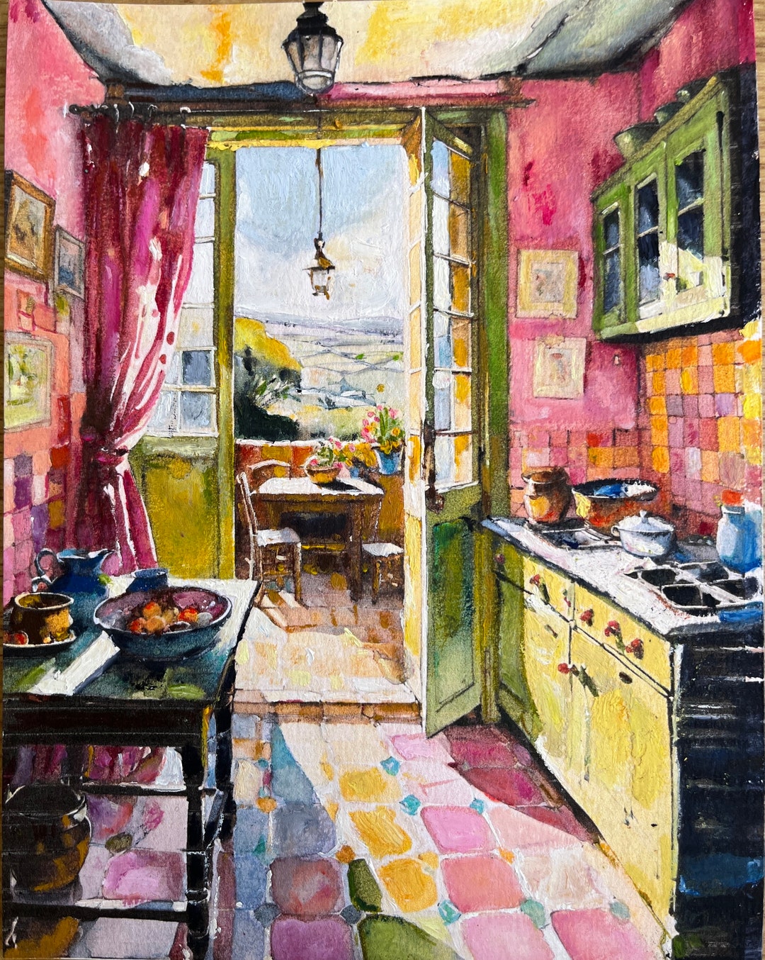 Kitchen Oil Painting 6x8 15x20cm Print Portuguese Farm Kitchen Still ...