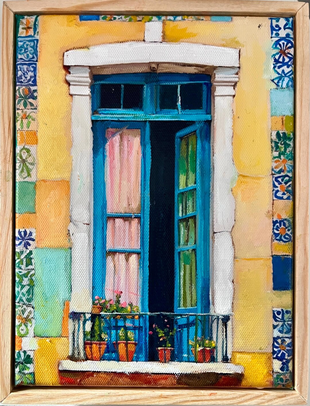 Framed Portuguese Balcony Oil Painting: Alfama Window Art, Lisbon - Etsy