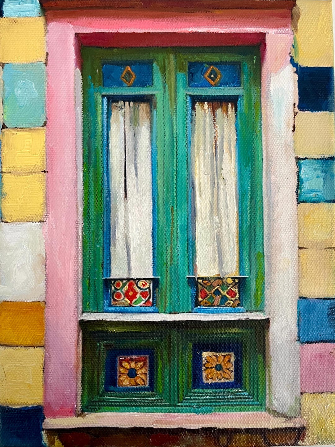 Portuguese Window Oil Painting: Alfama Balcony, Handmade Framed Art - Etsy