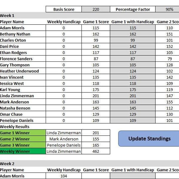 Bowling Excel Spreadsheet - Etsy