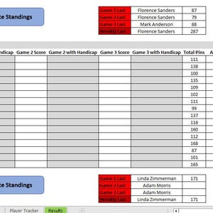 Excel Bowling League Tracker - 16 Players for 24 Weeks - Automatic ...