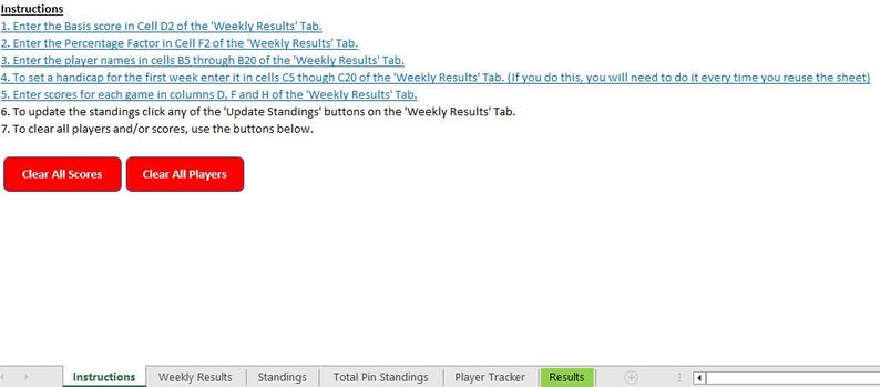 Excel Bowling League Tracker - 16 Players for 24 Weeks - Automatic ...
