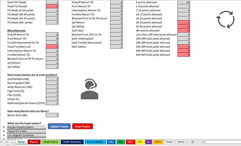 2025 Fantasy Football Draft Excel Tool for Auction and Standard Drafts ...