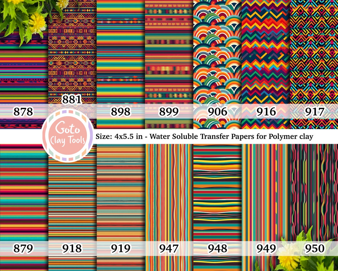 Colorful Stripes Water Soluble Transfer Paper for Polymer Clay, Mexican ...
