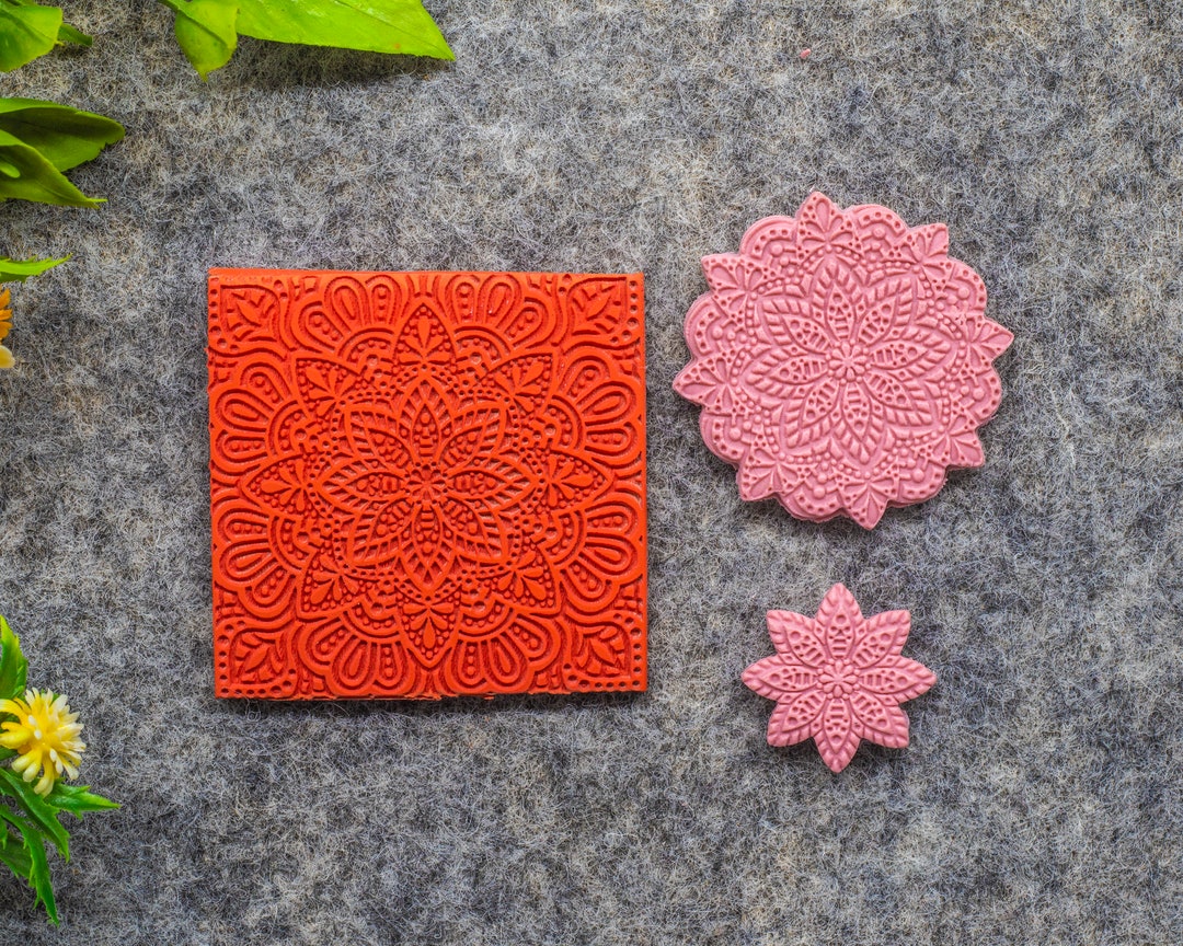 Mandala Texture Mat for Polymer Clay With Cutter , Polymer Clay Rubber ...