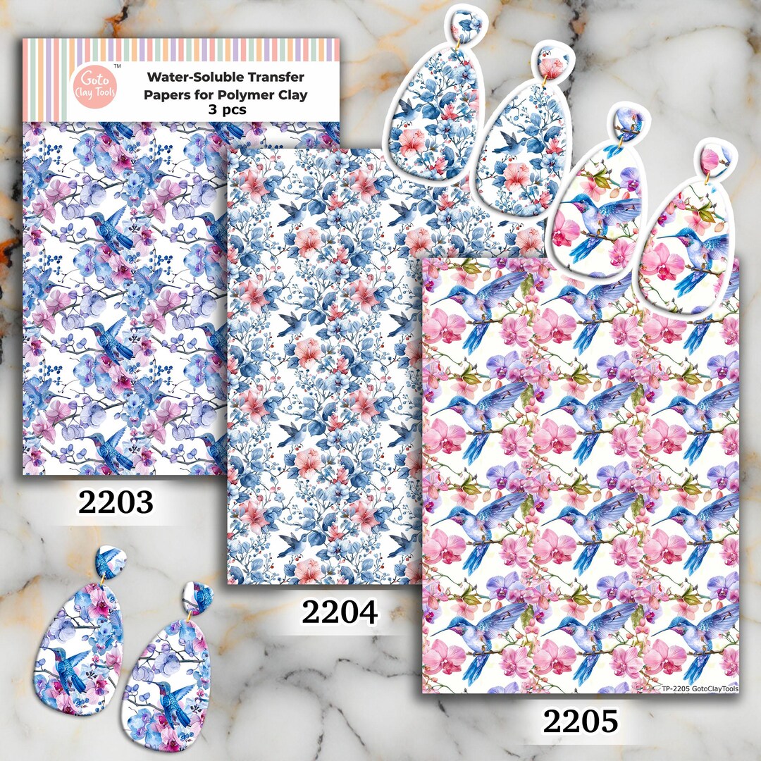 Water Soluble Transfer Paper for Polymer Clay, Hummingbird Floral ...
