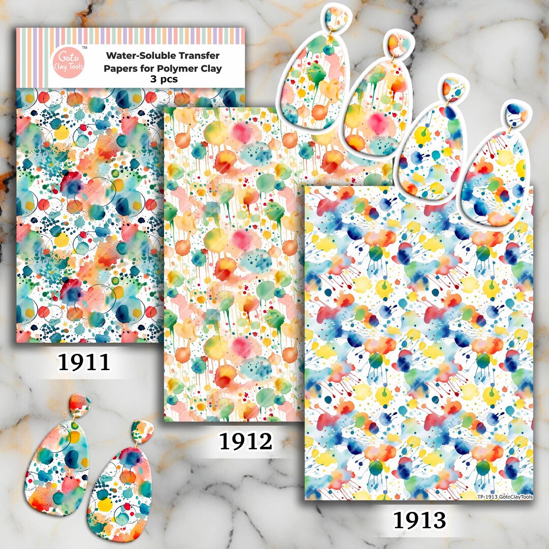 Water Soluble Transfer Paper for Polymer Clay, Colorful Watercolor ...