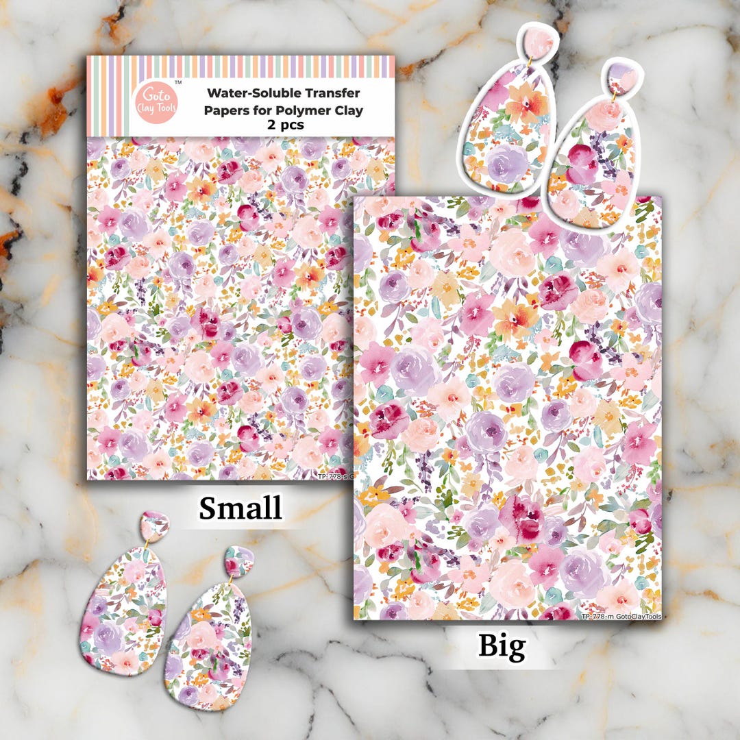 Transfer Paper for Polymer Clay, Watercolor Flowers, Water Soluble ...