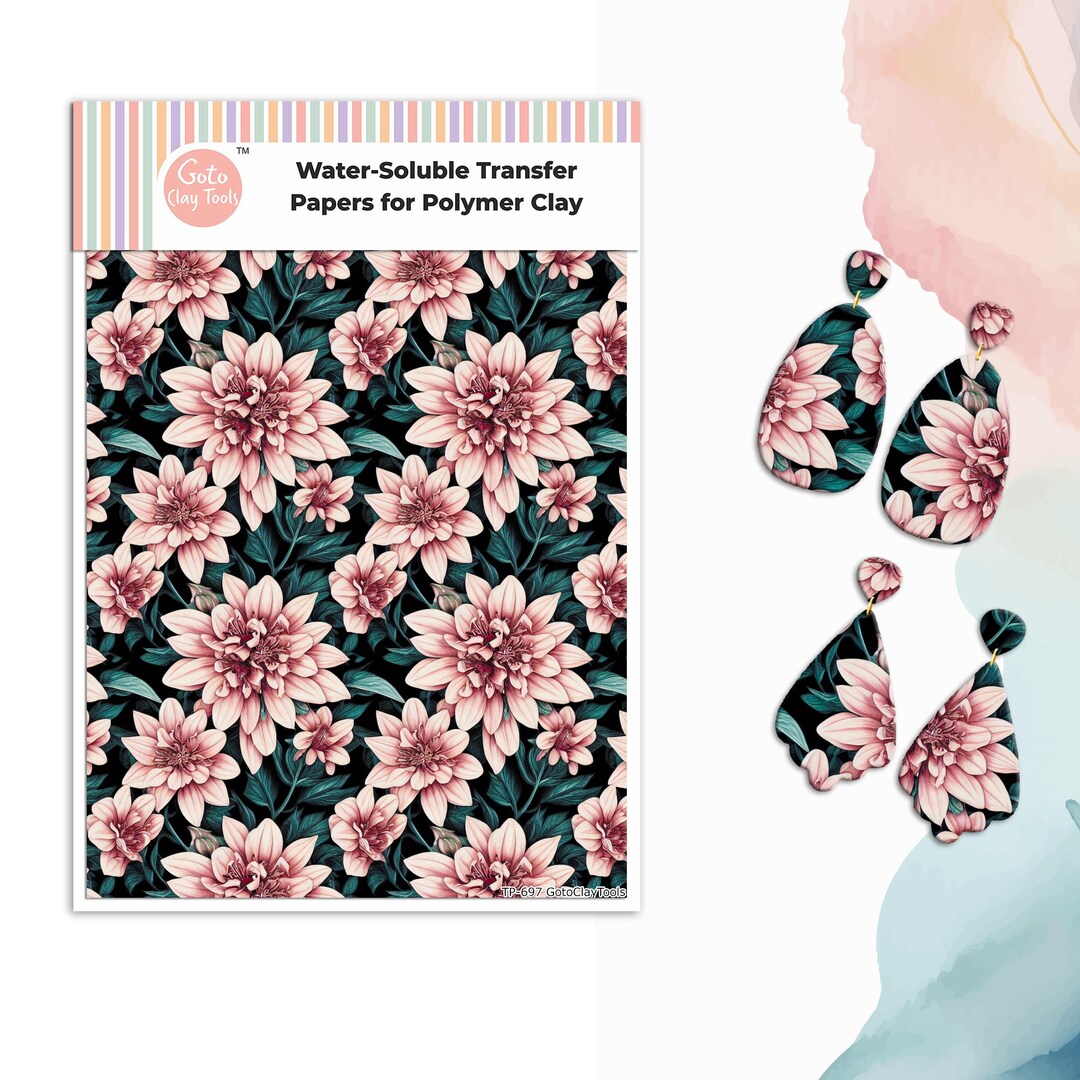 Transfer Paper for Polymer Clay, Floral Print, Water Soluble Transfer ...