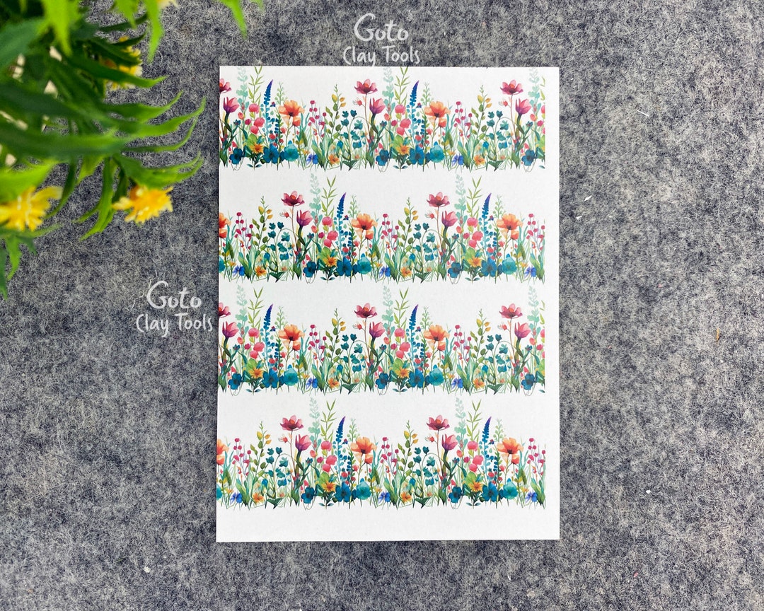 Transfer Paper for Polymer Clay, Wildflower Border, Water Soluble ...