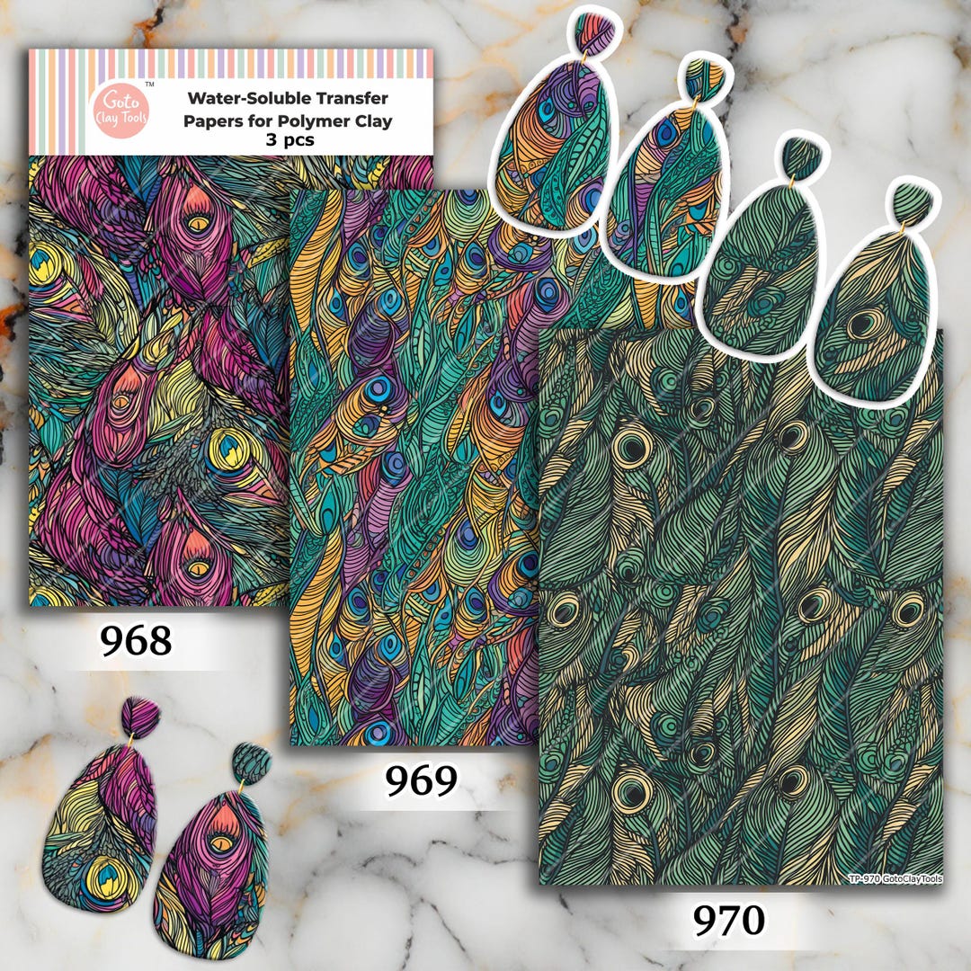 Water Soluble Transfer Paper for Polymer Clay, Peacock Feather Patterns ...