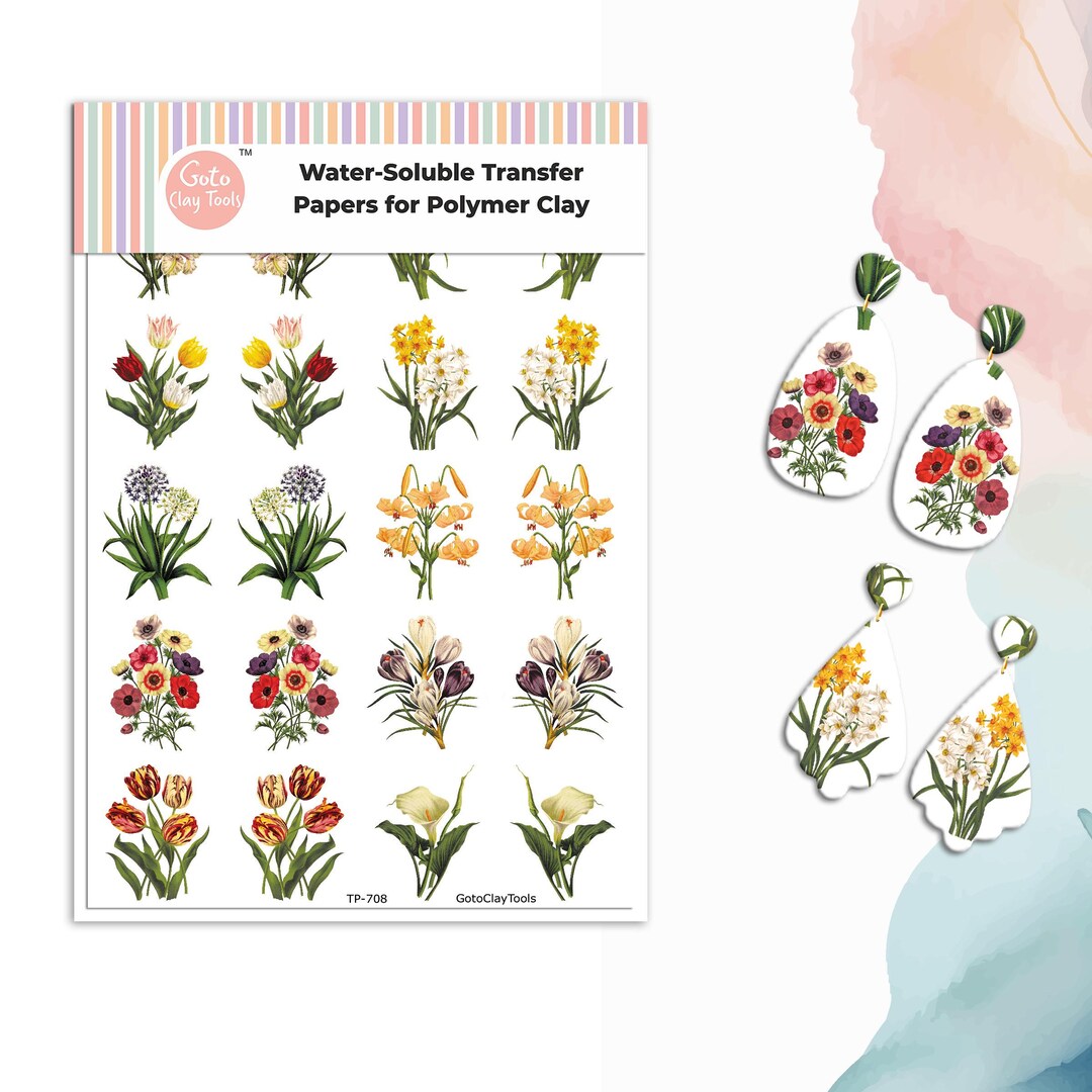 Transfer Paper for Polymer Clay, Floral Bouquet, Water Soluble Transfer ...