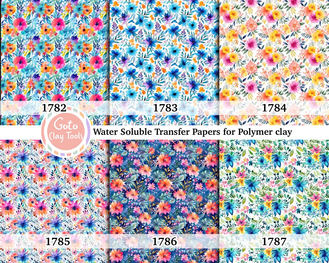 Water Soluble Transfer Paper for Polymer Clay, Watercolor Floral ...