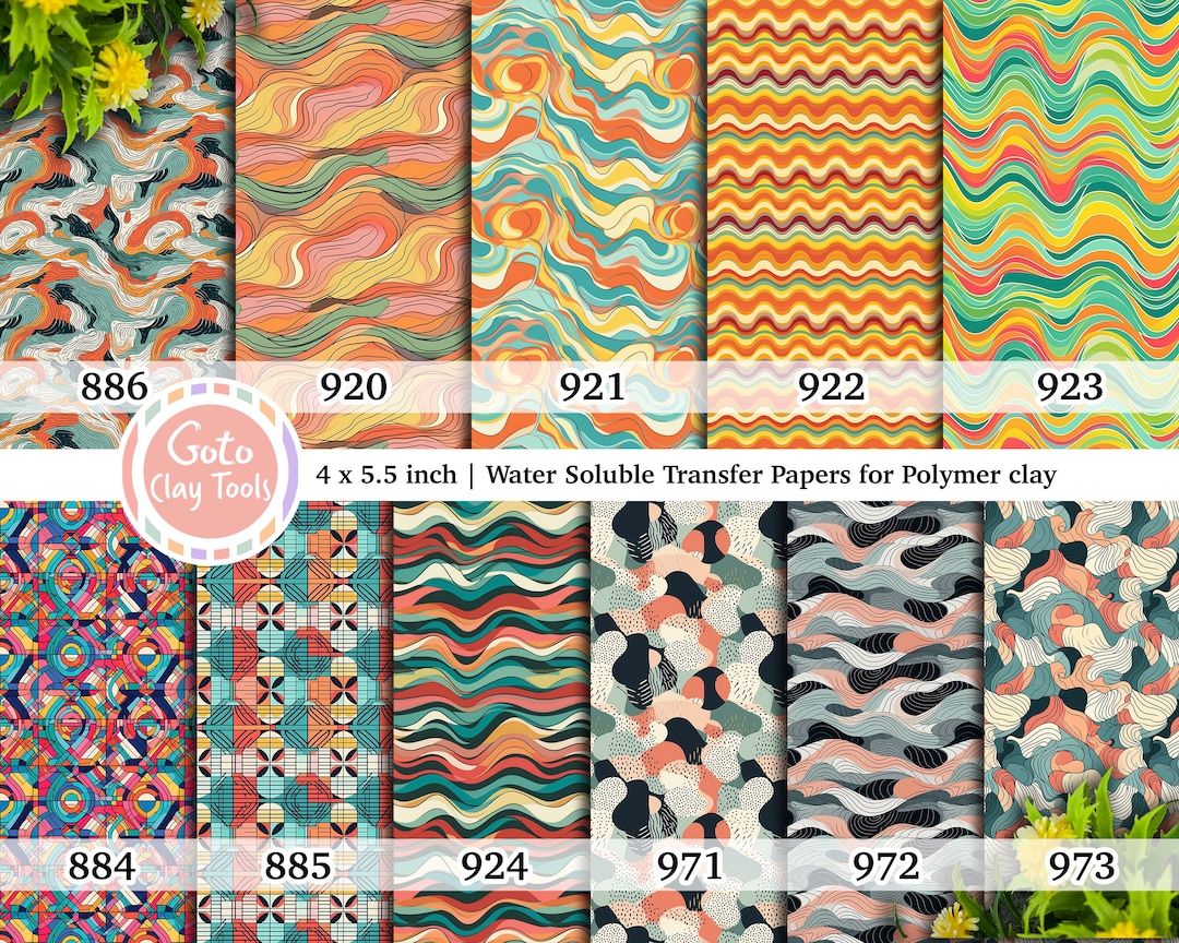 Water Soluble Transfer Paper for Polymer Clay, Abstract Waves Patterns ...