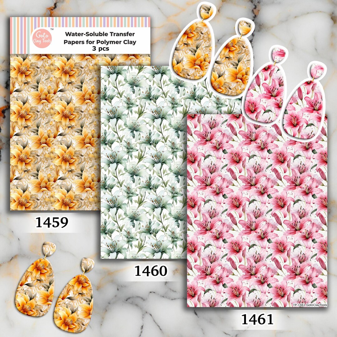 Water Soluble Transfer Paper for Polymer Clay, Lily Floral, Polymer ...
