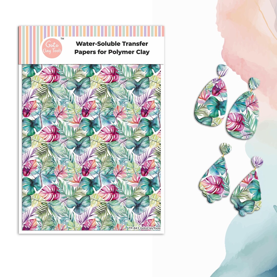 Transfer Paper for Polymer Clay, Tropical Monstera, Water Soluble ...