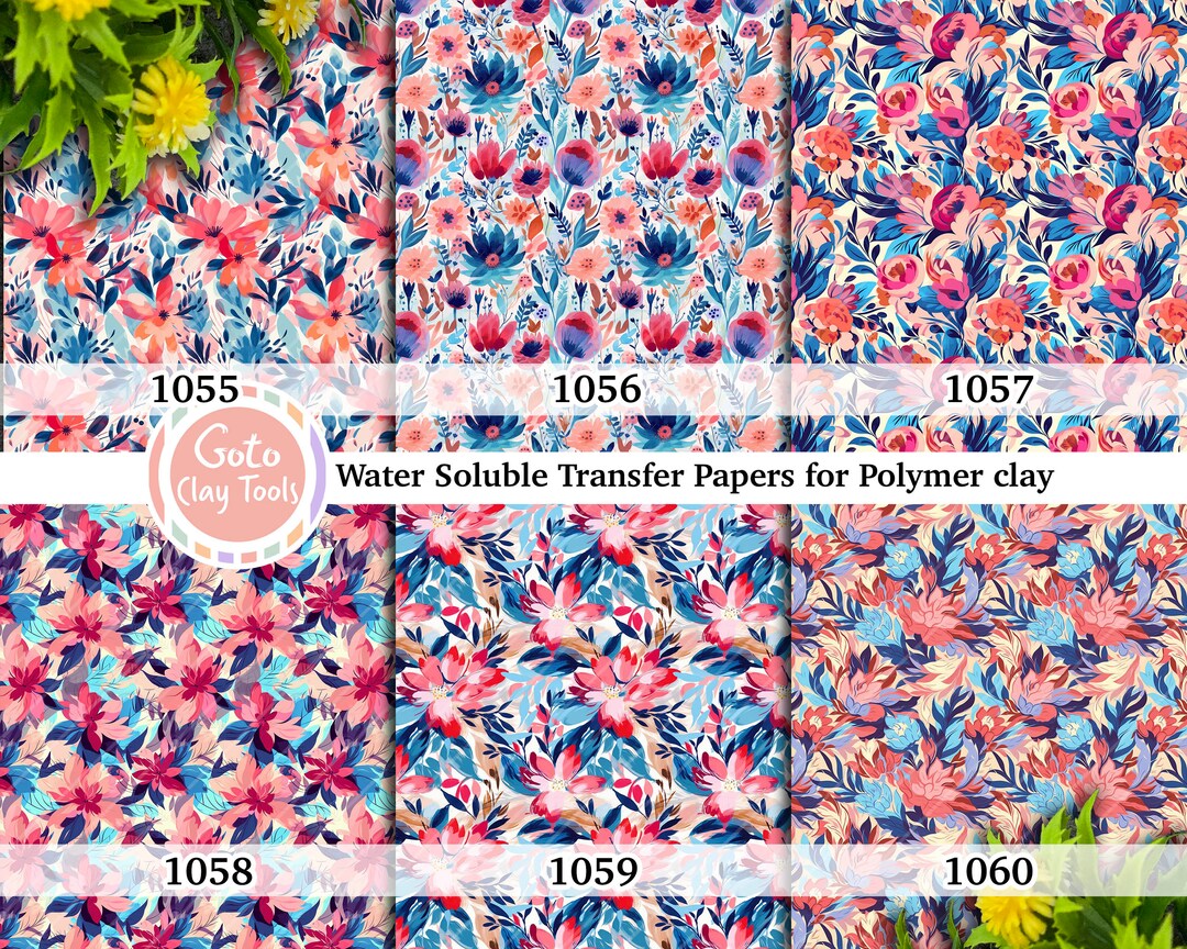 Water Soluble Transfer Paper for Polymer Clay, Abstract Floral Pattern ...