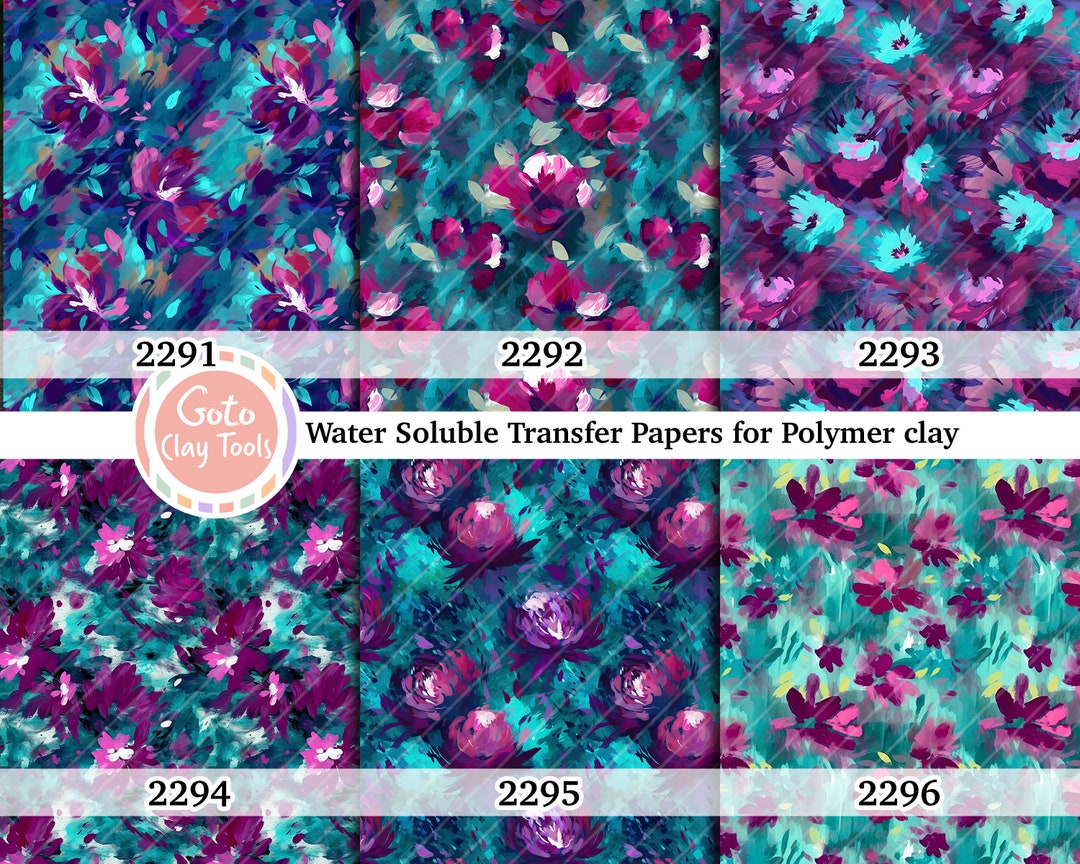 Water Soluble Transfer Paper for Polymer Clay, Teal and Purple Abstract ...