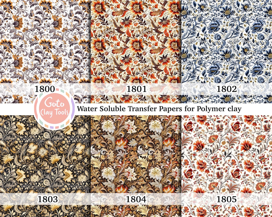 Water Soluble Transfer Paper for Polymer Clay, Ornamental Floral ...