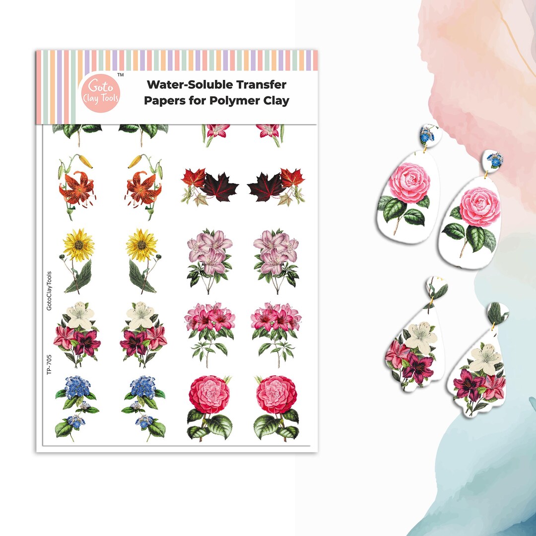 Transfer Paper for Polymer Clay, Floral Bouquet, Water Soluble Transfer ...