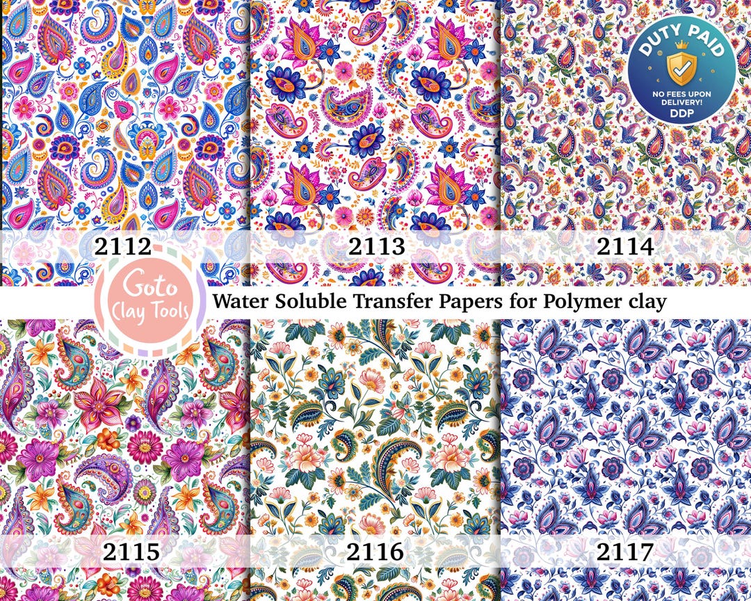 Paisley Floral Water Soluble Transfer Paper for Polymer Clay (4x5.5 In ...