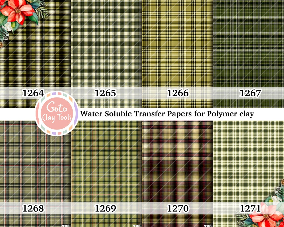 Water Soluble Transfer Paper for Polymer Clay, Green Plaid Patterns ...