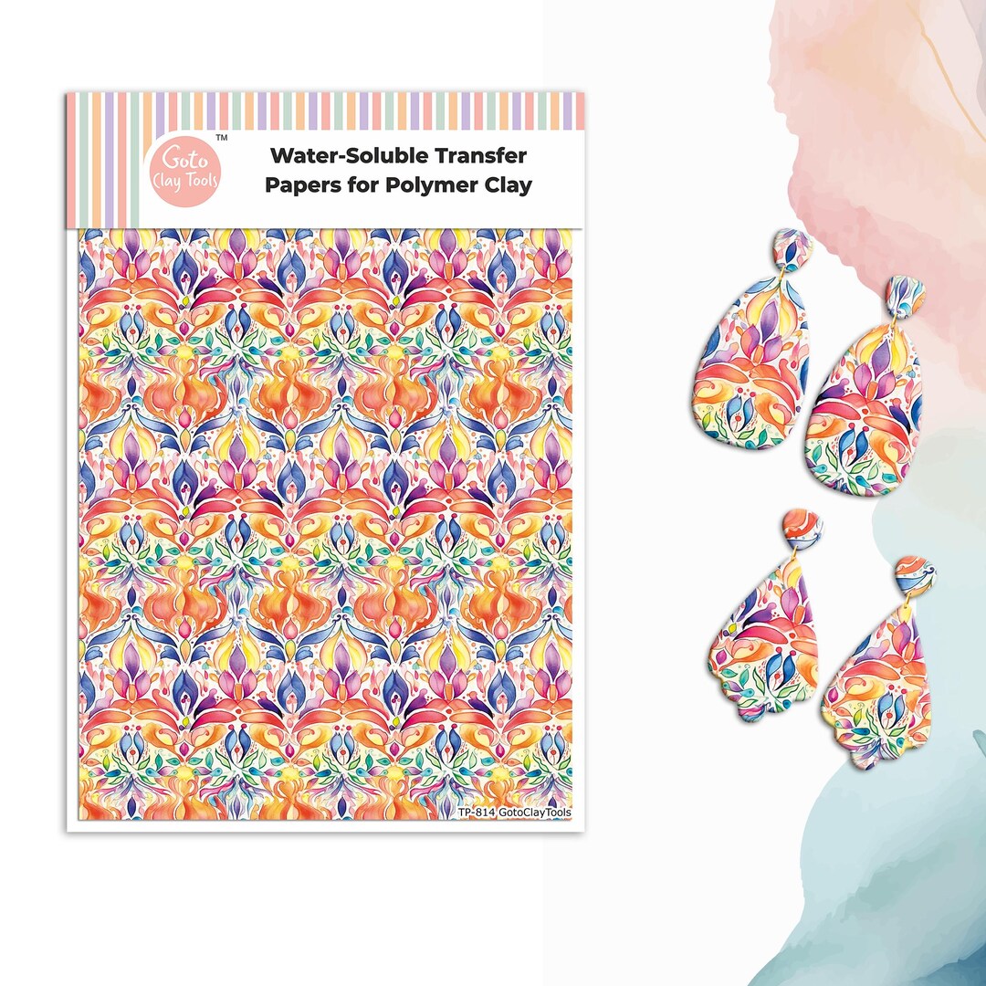 Transfer Paper for Polymer Clay, Colorful Damask, Water Soluble ...