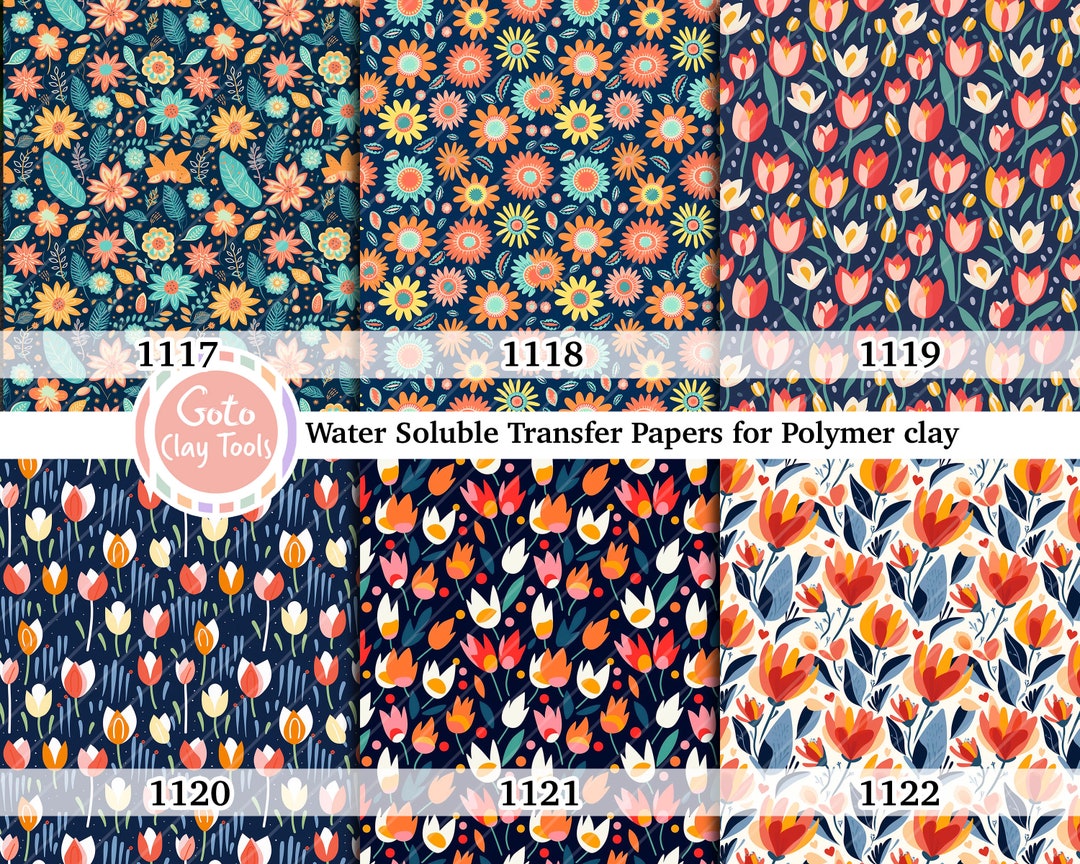 Water Soluble Transfer Paper for Polymer Clay, Tulip Floral Pattern ...