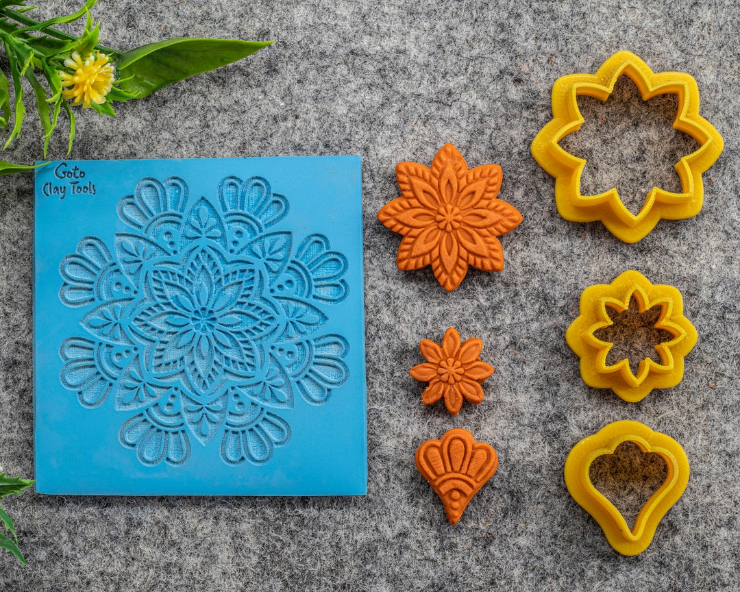 Mandala With Cutter Texture Mat for Polymer Clay, Polymer Clay Rubber ...