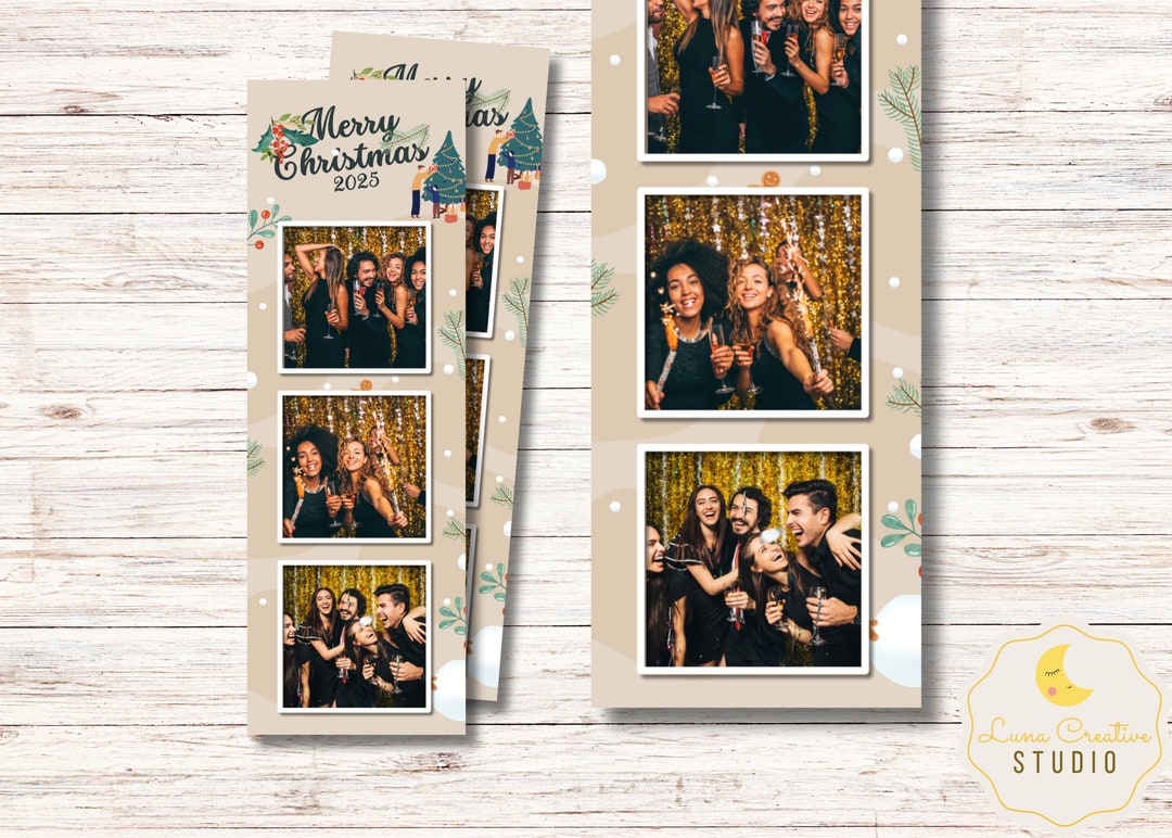 Christmas Xmas Photo Booth Template 2x6 Strip Red Tan & Gold Photo ...